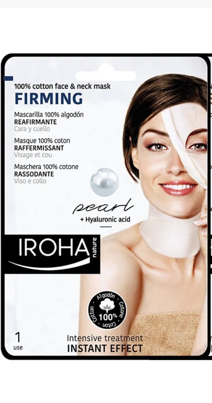 IROHA Nature Cotton face and neck mask Firming PEARL+Hyaluronic acid 3 ...