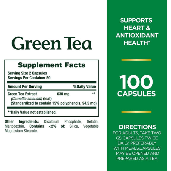 Nature's Bounty Green Tea Extract 100 Capsules – Healthland Co.