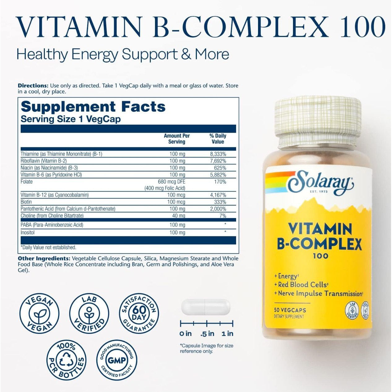 Solaray Vitamin B Complex 100 mg 50 Veg Capsules – Healthland Co.